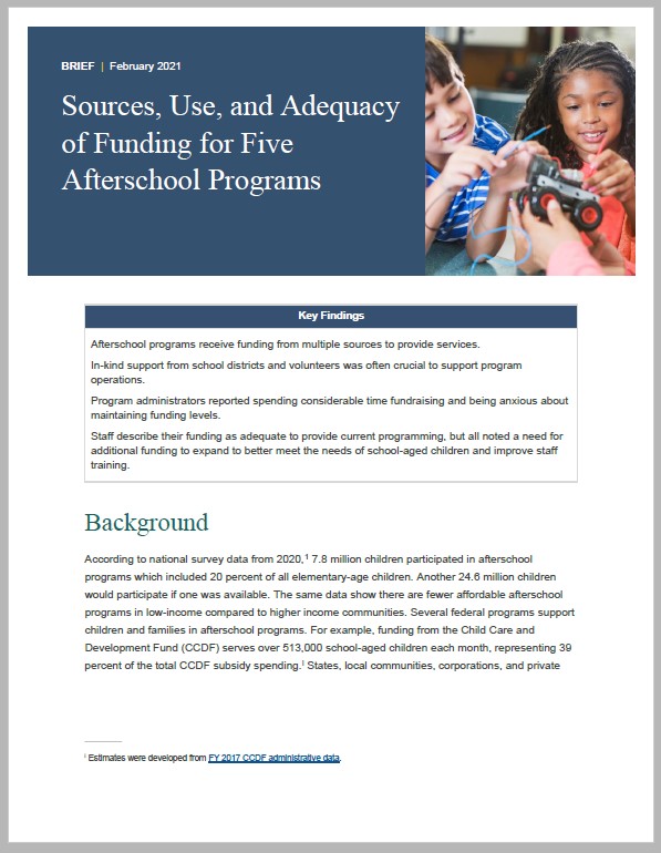 Sources, Use, and Adequacy of Funding for Five Afterschool Programs ...